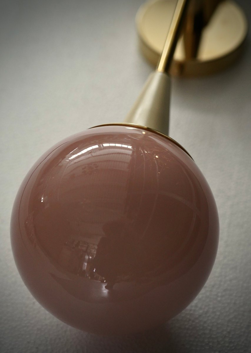 Murano Round Art Glass and Brass Pink / Cream Color Wall Light for sale ...