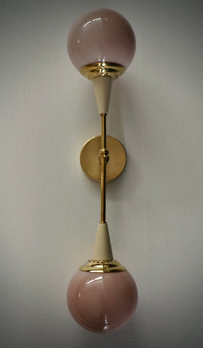 Murano Round Art Glass and Brass Pink / Cream Color Wall Light for sale ...