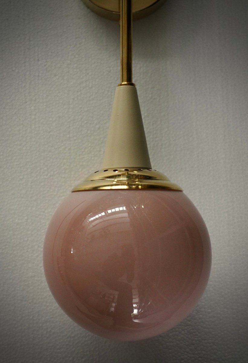 Murano Round Art Glass and Brass Pink / Cream Color Wall Light for sale ...