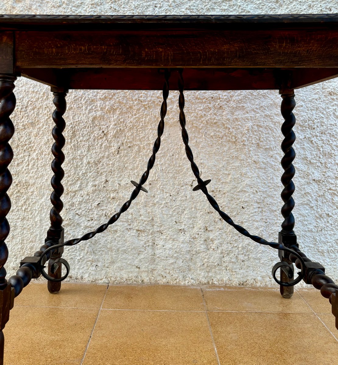 19th Century Spanish Side Table with Cared Turned Legs and Iron ...