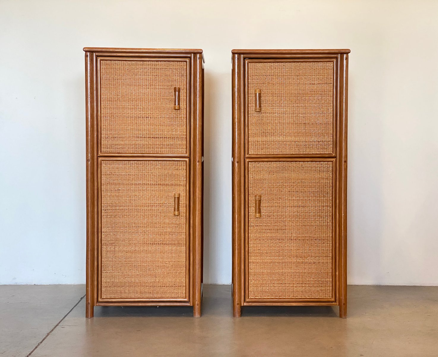 Wicker and Bamboo Buffet, 1980s, Set of 2 for sale at Pamono