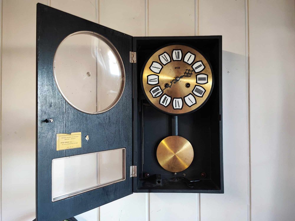 Wooden Hanging Clock, 1960s for sale at Pamono