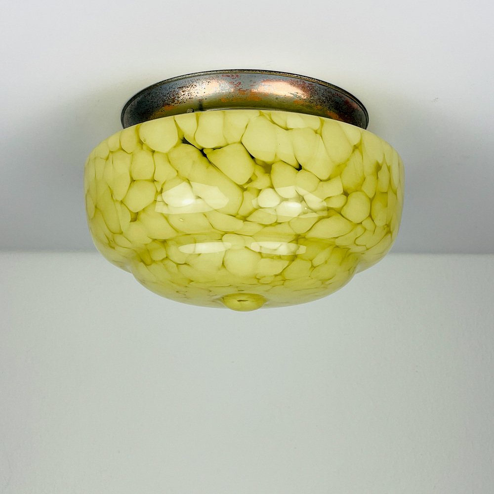Art Deco Yellow Glass Ceiling Lamp, 1950s for sale at Pamono
