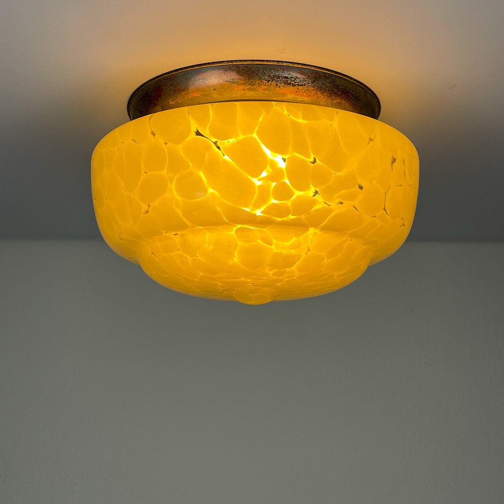 Art Deco Yellow Glass Ceiling Lamp, 1950s for sale at Pamono
