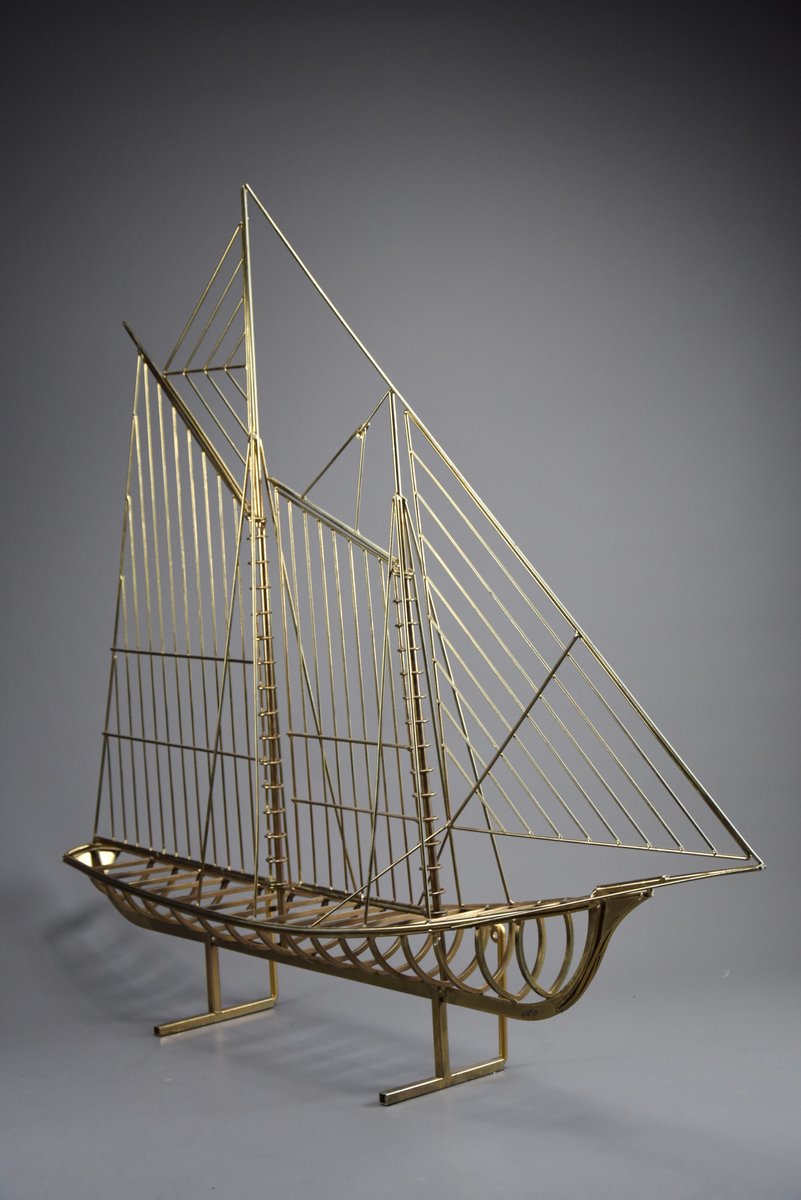 Curtis Jere, Sailboat Sculpture, 1976, Brass for sale at Pamono