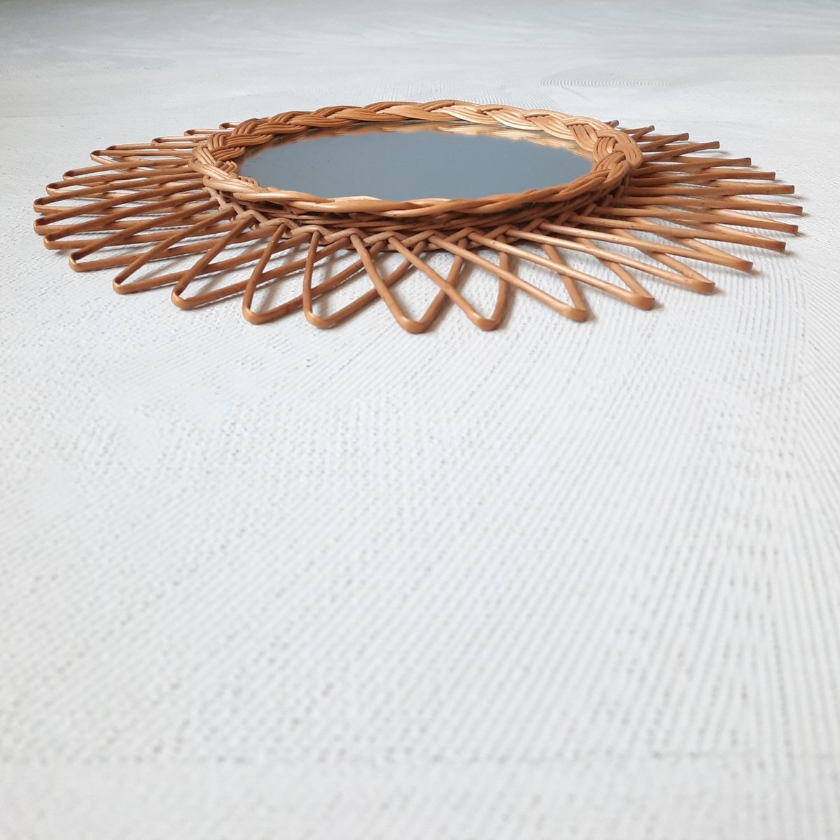 French Rattan Sunburst Mirror, 1950s for sale at Pamono