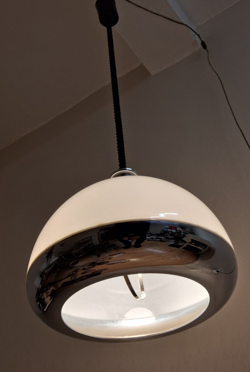 Vintage Height-Adjustable Ceiling Lamp with White Plastic Shade and ...