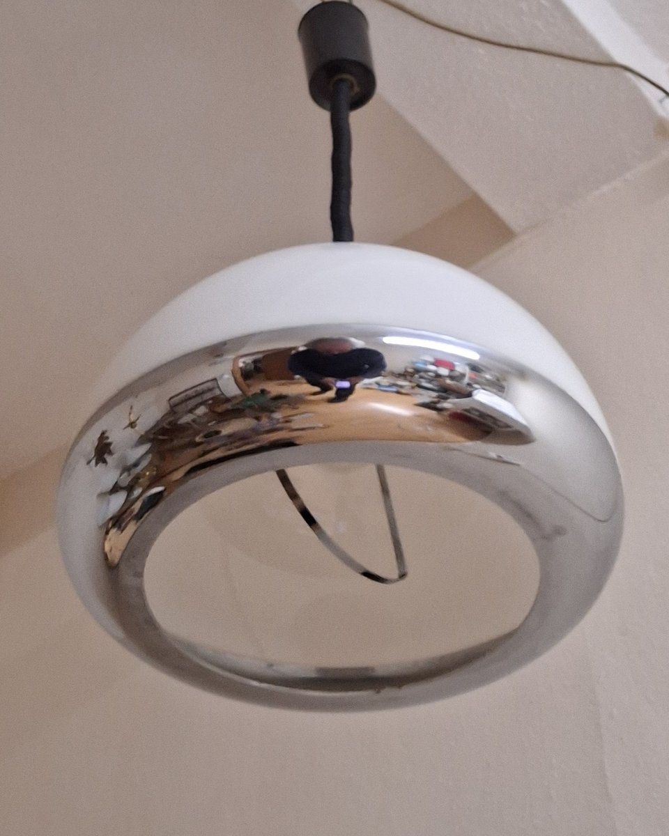 Vintage Height-Adjustable Ceiling Lamp with White Plastic Shade and ...