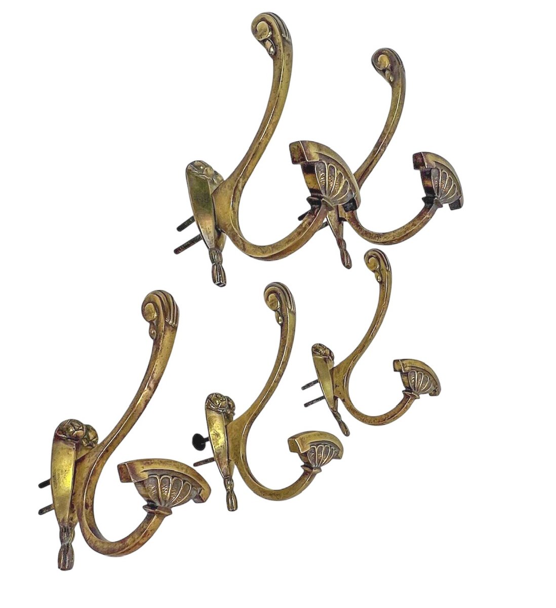 19th Century Bronze Coat Hooks, France, Set of 5 for sale at Pamono