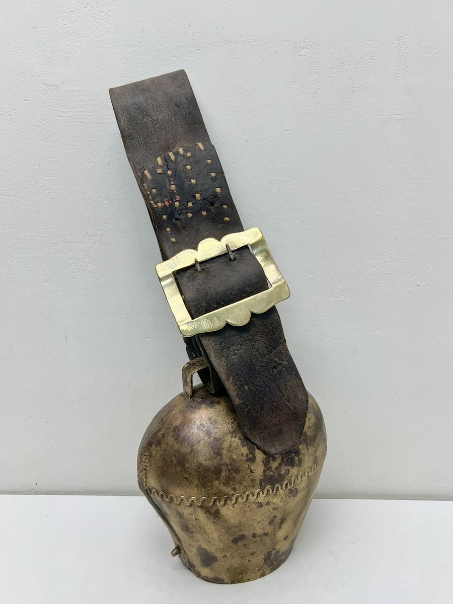 Large Cow Bell with Leather Collar and Brass Buckle, 1930s for sale at ...