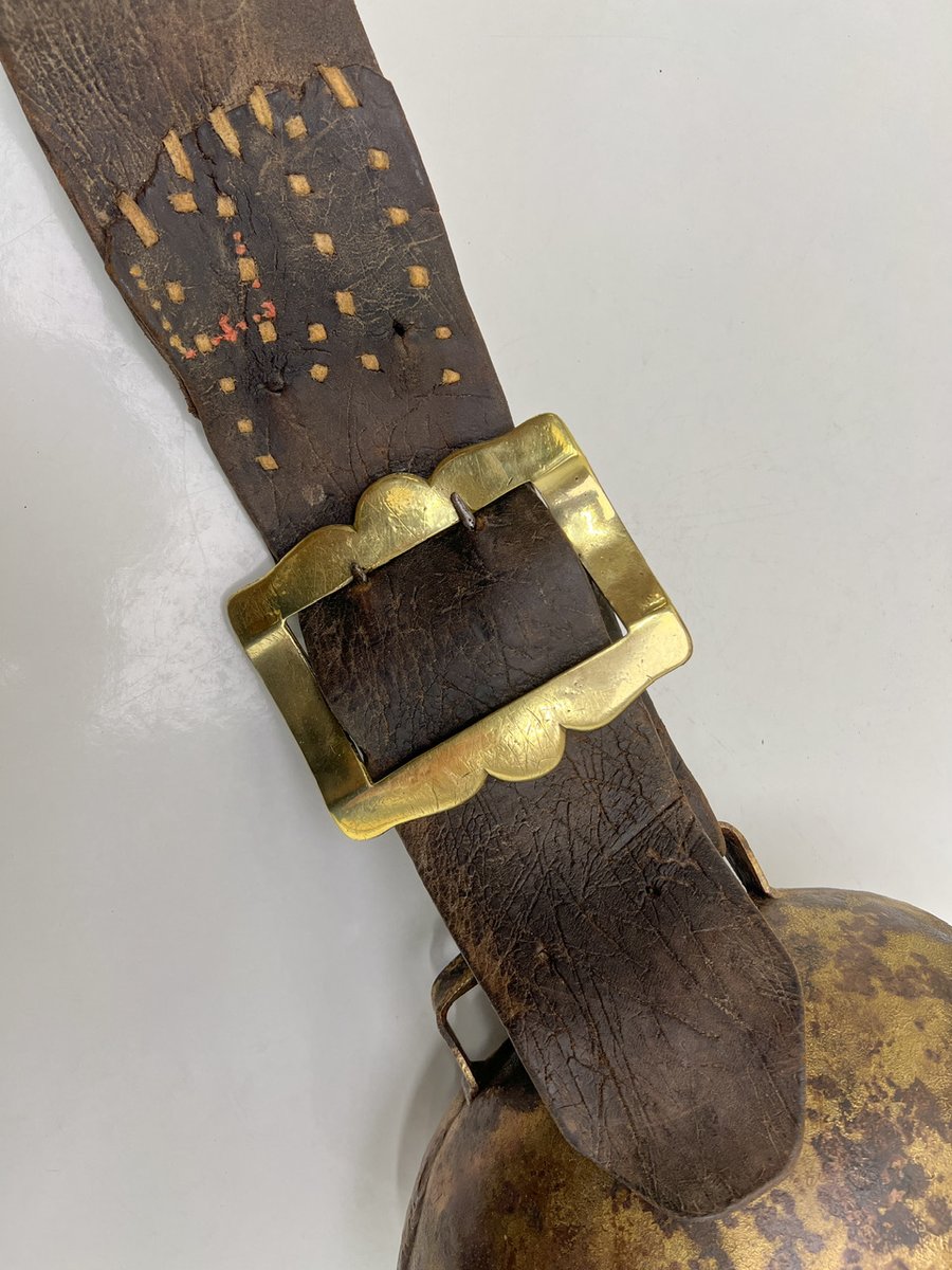 Large Cow Bell with Leather Collar and Brass Buckle, 1930s for sale at ...