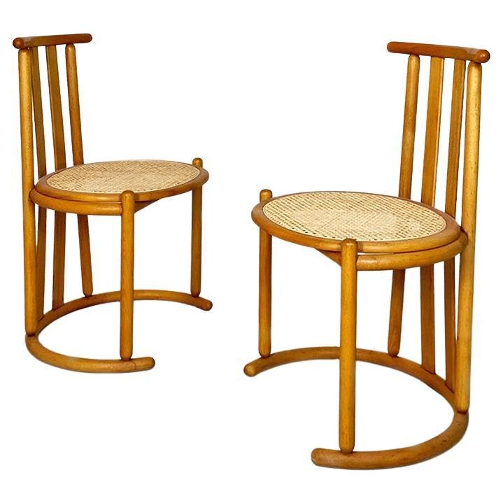 Set of Italian Modern Wood and Vienna Straw High Backed Chairs, 1980s ...