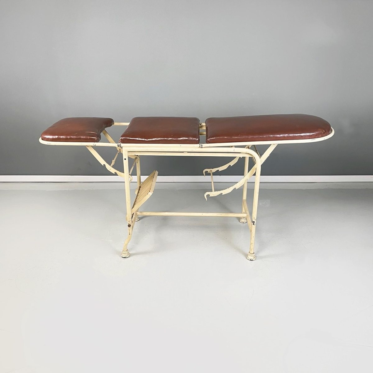 Mid-Century Italian Medical Laboratory Bed in Brown Leather and White ...