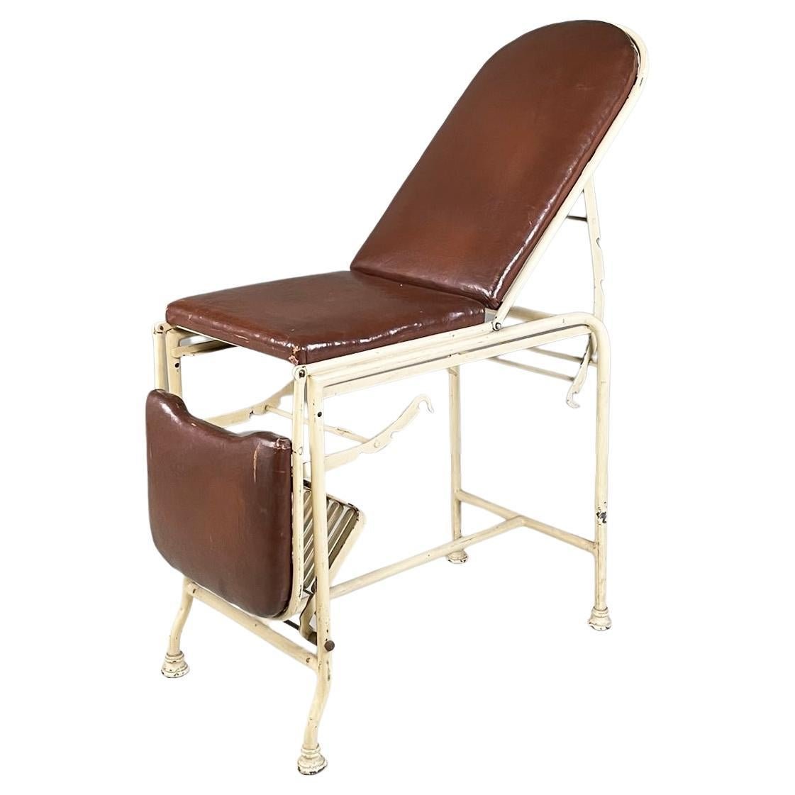 Mid-Century Italian Medical Laboratory Bed in Brown Leather and White ...