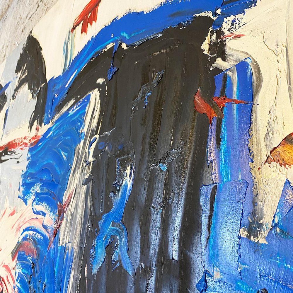 Italian Artist, Modern Blue, Red, Black & White Abstract Composition ...