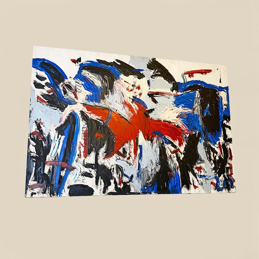 Italian Artist, Modern Blue, Red, Black & White Abstract Composition ...