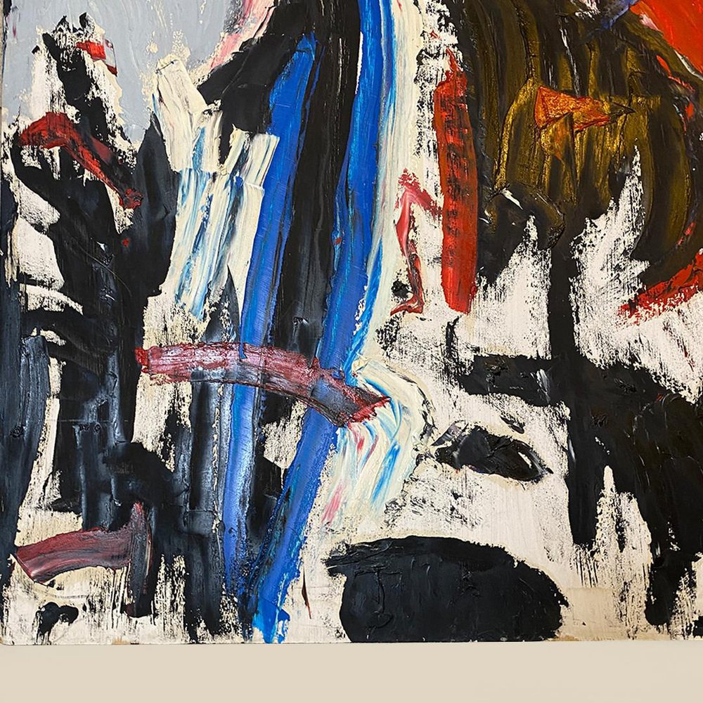 Italian Artist, Modern Blue, Red, Black & White Abstract Composition ...