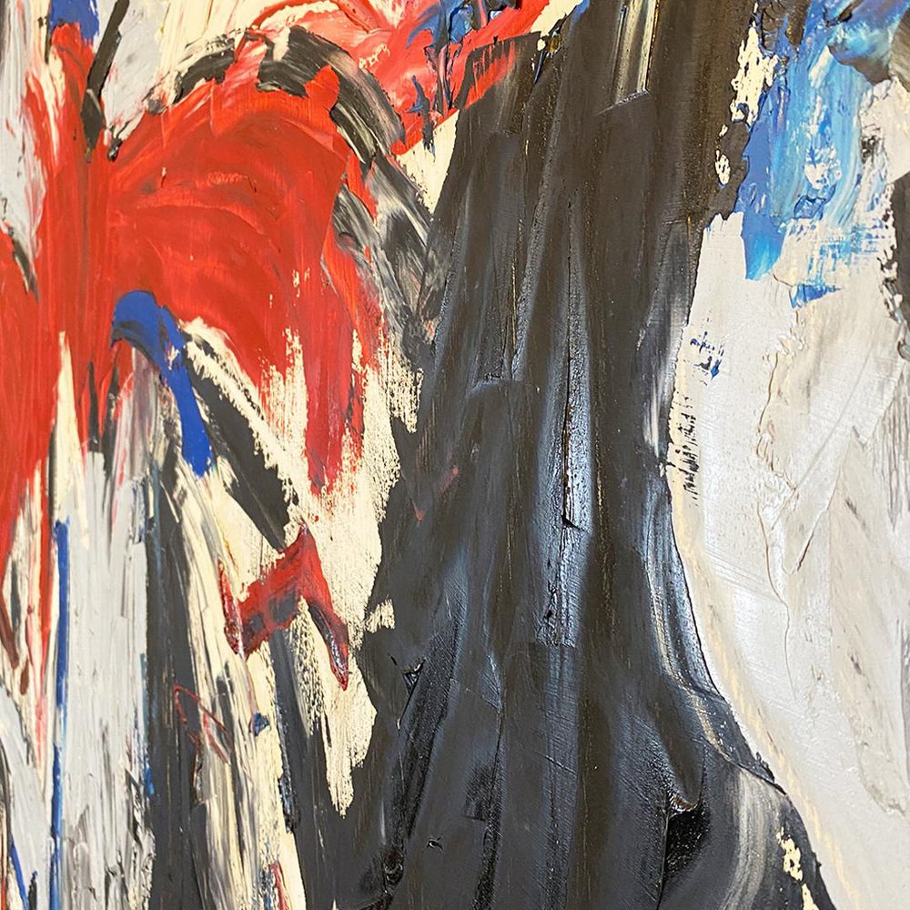 Italian Artist, Modern Blue, Red, Black & White Abstract Composition ...