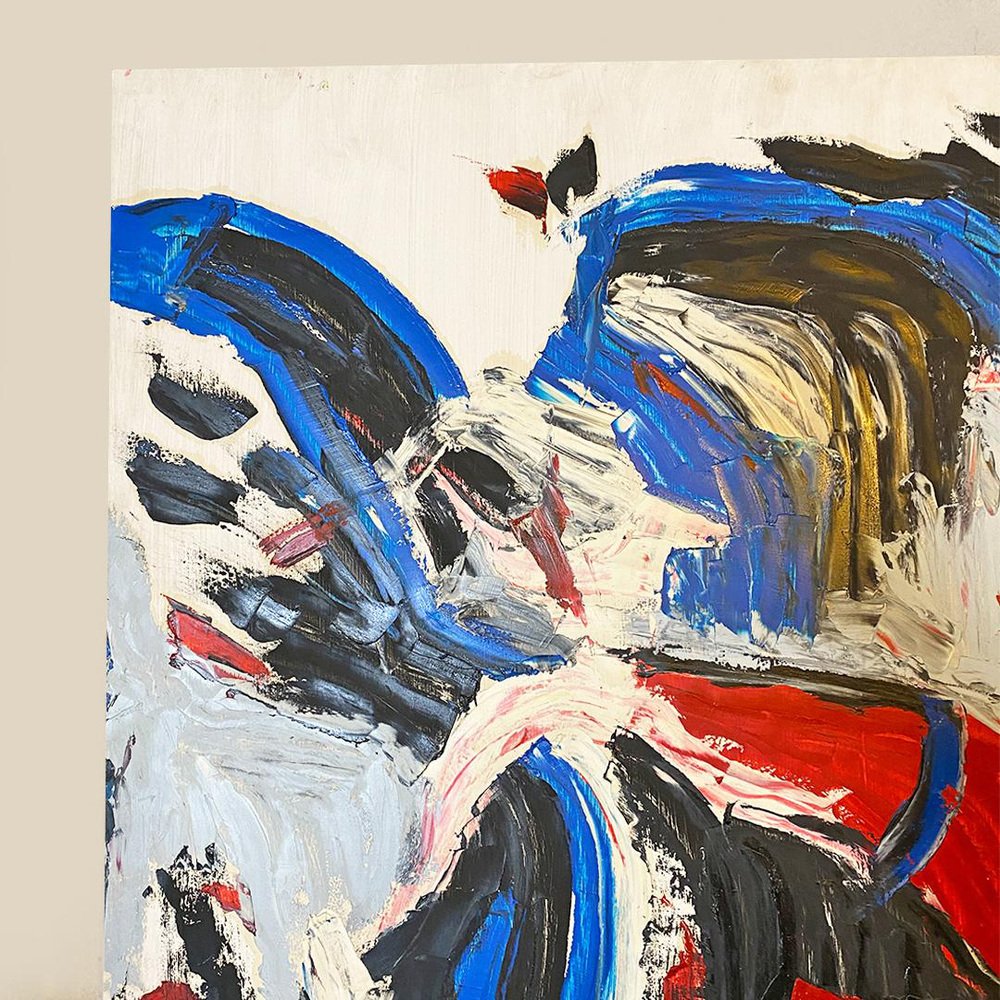 Italian Artist, Modern Blue, Red, Black & White Abstract Composition ...