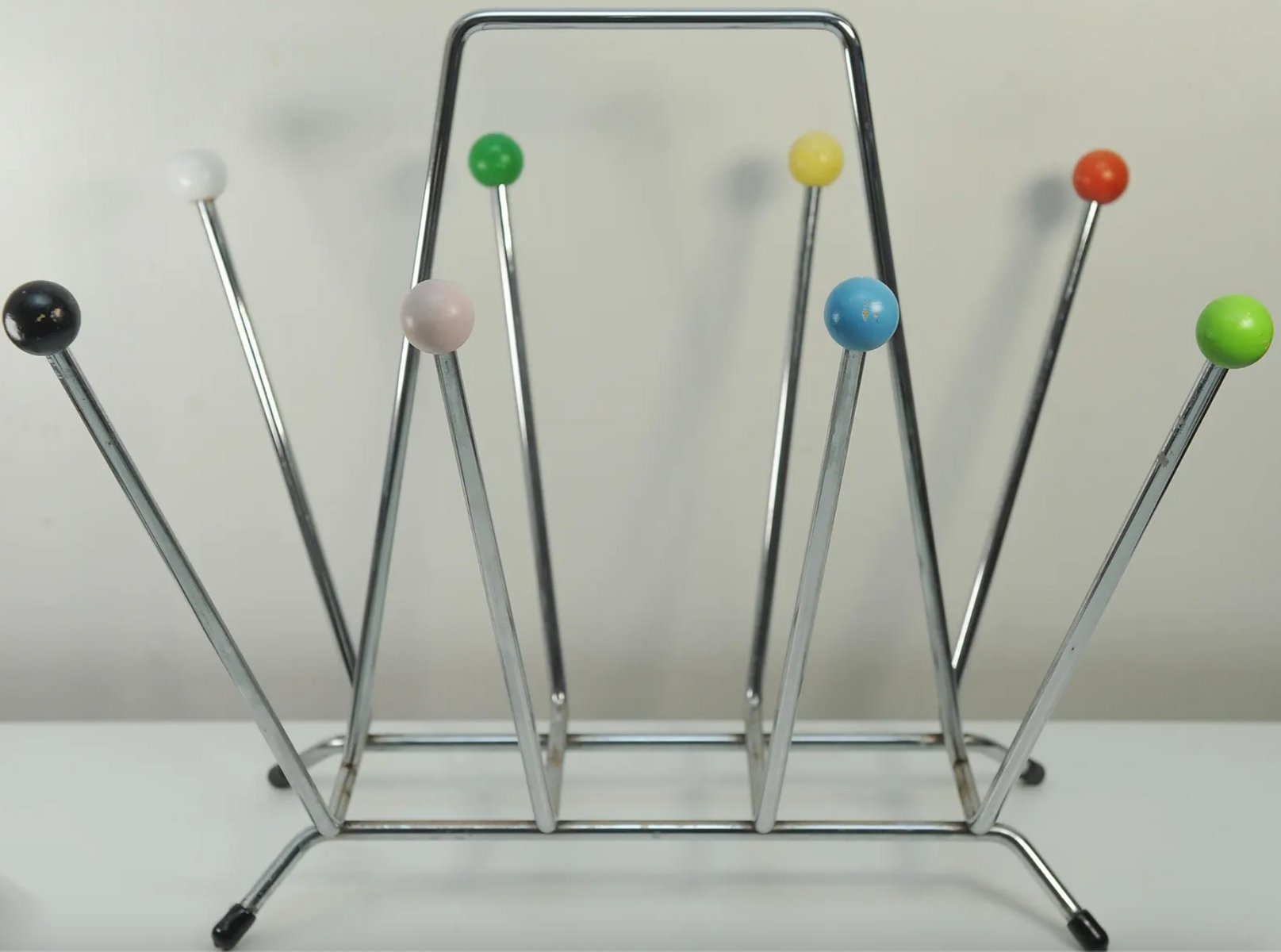 Mid-Century Space Age Sputnik Atomic Magazine Holder in Chrome and Wood ...