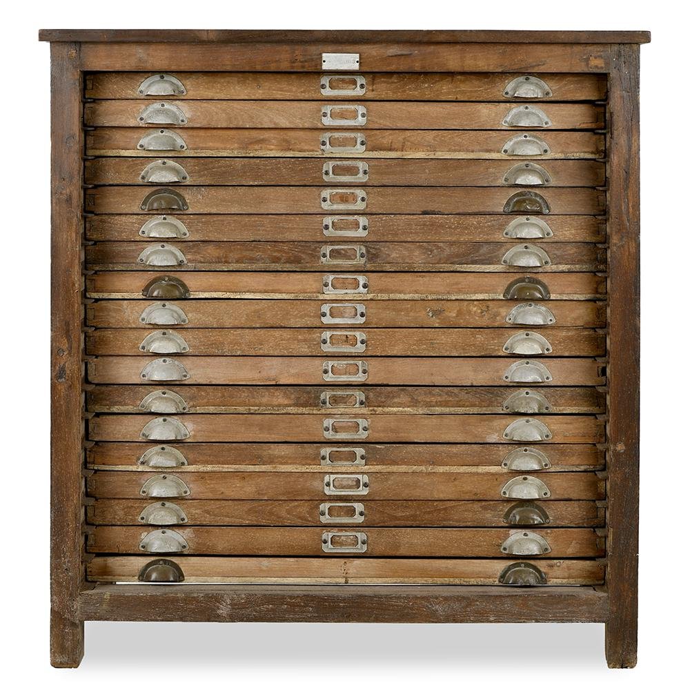 Printing Press Cabinet with 18 Drawers in Solid Wood for sale at Pamono