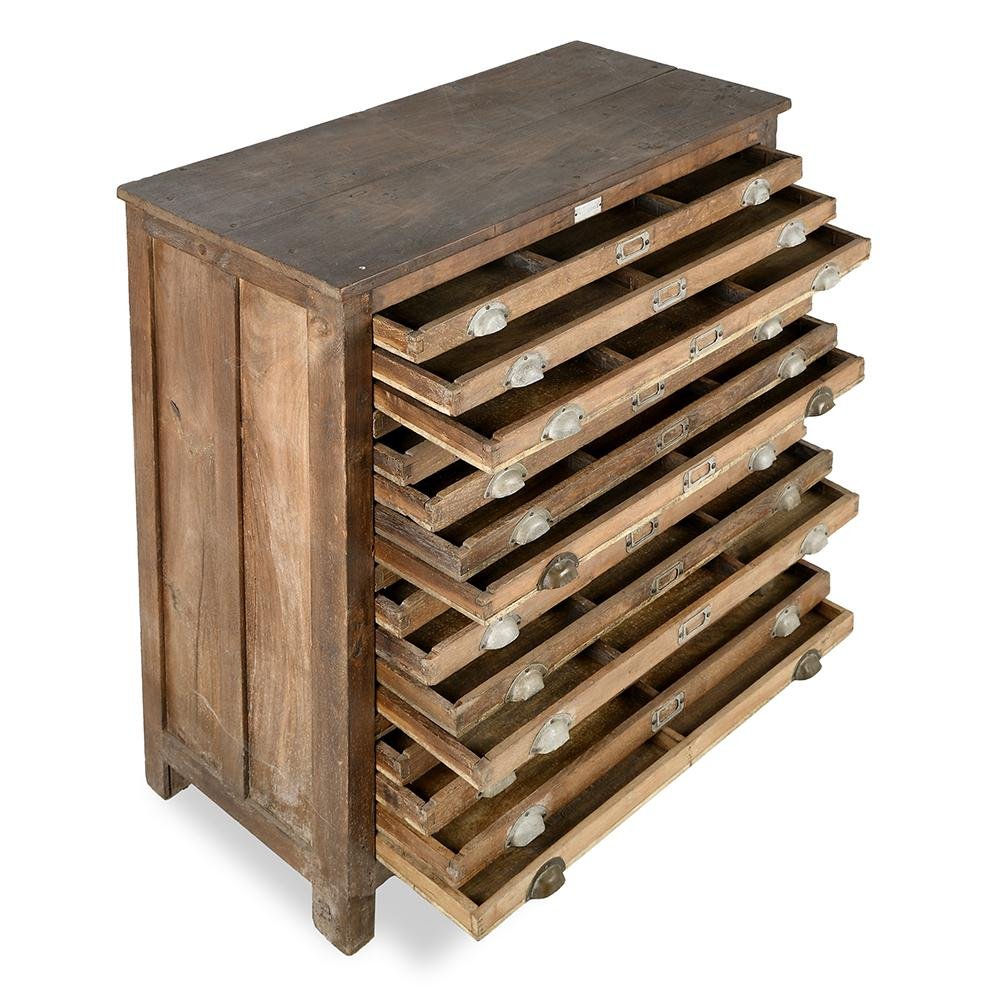 Printing Press Cabinet with 18 Drawers in Solid Wood for sale at Pamono