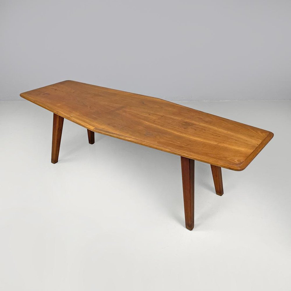Mid-Century Italian Modern Long Wooden Coffee Table with Pointed Sides ...