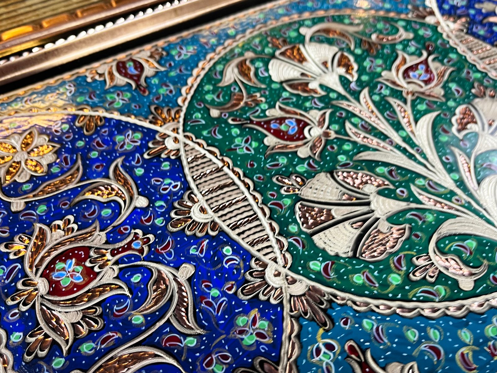 Traditional Carved Copper Tray with Handles for sale at Pamono