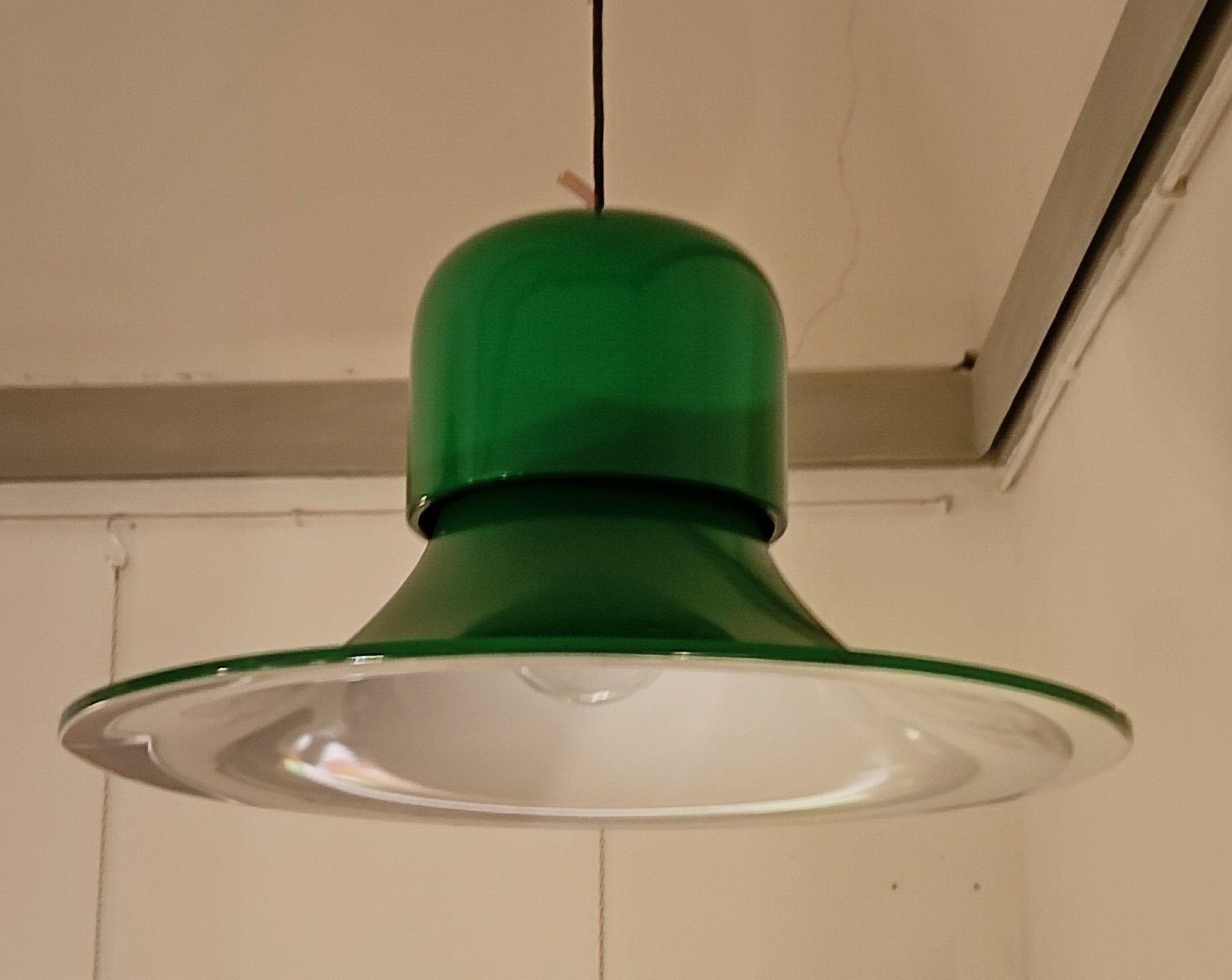 Pendant with Large Bell-Shaped Lampshade in Green Steel by Joe Colombo ...