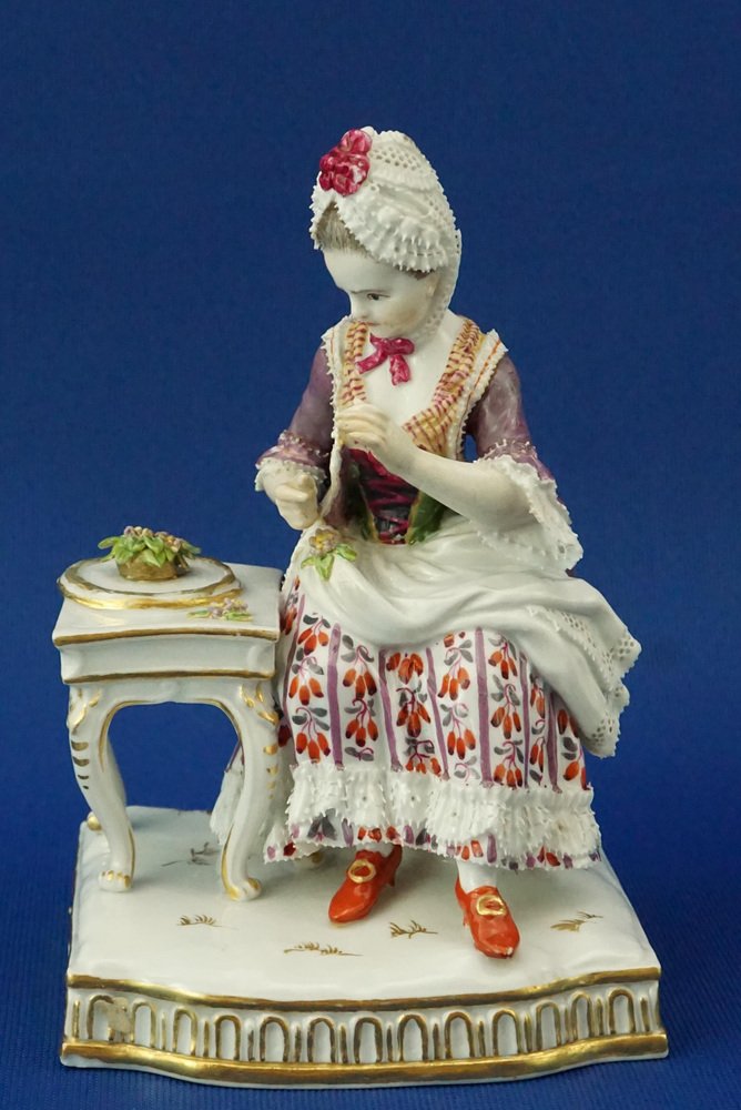 Rococo Porcelain Figurine of Sitting Little Girl from Meissen, Germany ...