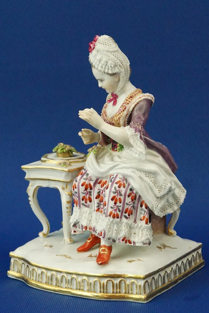 Rococo Porcelain Figurine of Sitting Little Girl from Meissen, Germany ...