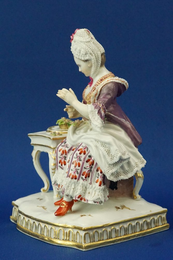 Rococo Porcelain Figurine of Sitting Little Girl from Meissen, Germany ...