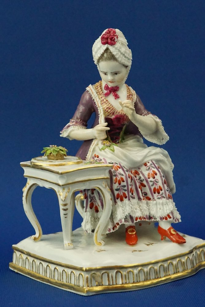 Rococo Porcelain Figurine of Sitting Little Girl from Meissen, Germany ...