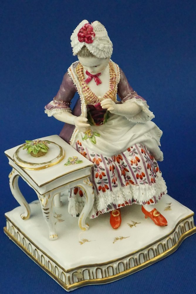 Rococo Porcelain Figurine of Sitting Little Girl from Meissen, Germany ...
