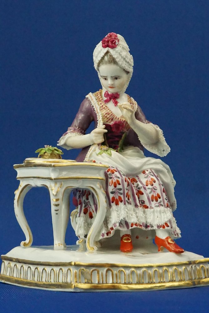 Rococo Porcelain Figurine of Sitting Little Girl from Meissen, Germany ...