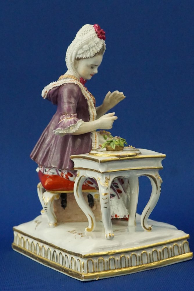 Rococo Porcelain Figurine of Sitting Little Girl from Meissen, Germany ...