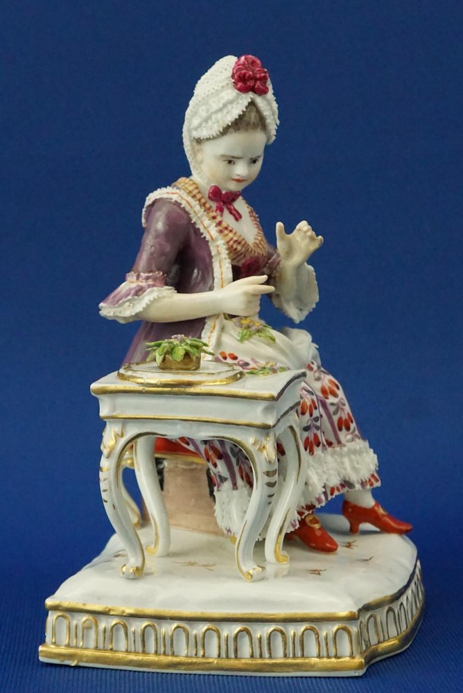 Rococo Porcelain Figurine of Sitting Little Girl from Meissen, Germany ...