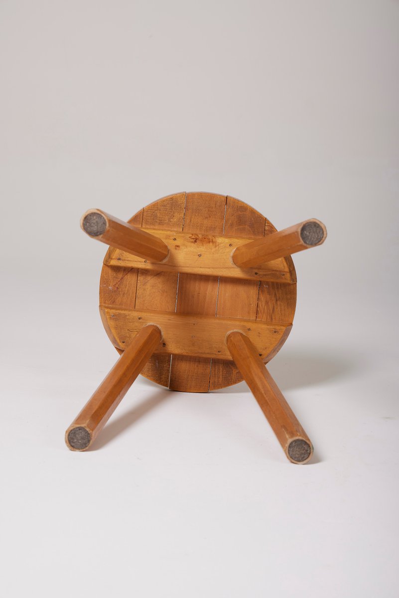Brown Wooden Quadripod Stool for sale at Pamono