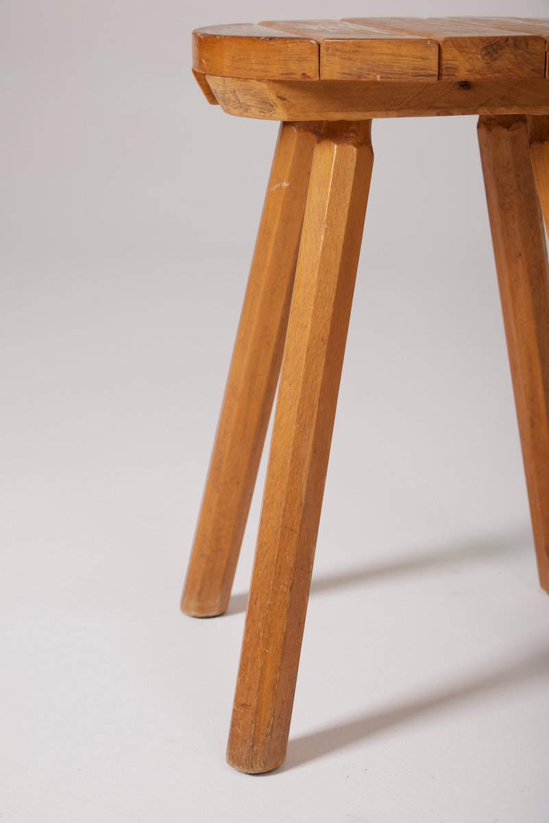 Brown Wooden Quadripod Stool for sale at Pamono