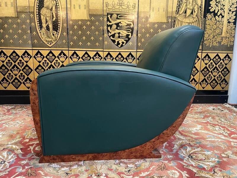 Fauteuil Club Style Art Déco en Cuir en vente sur Pamono