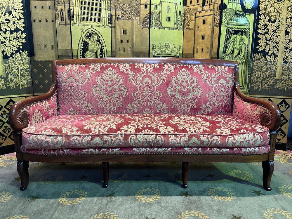 Restoration Bench in Mahogany and Genoa Velvet for sale at Pamono