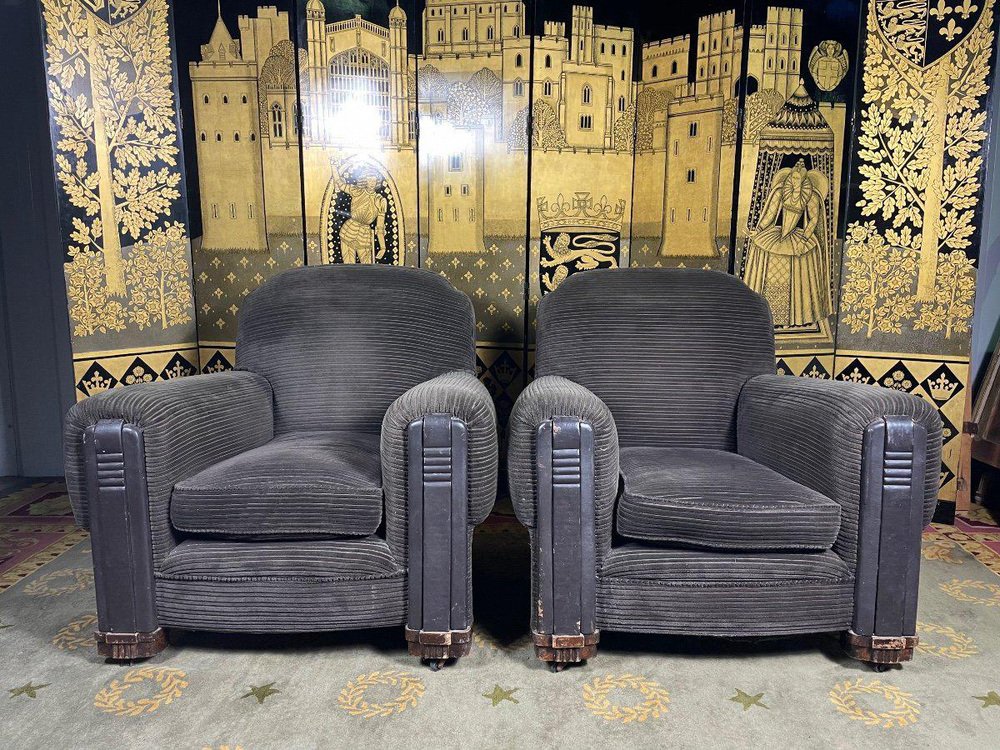 Set of Art Deco Period Club Armchairs for sale at Pamono