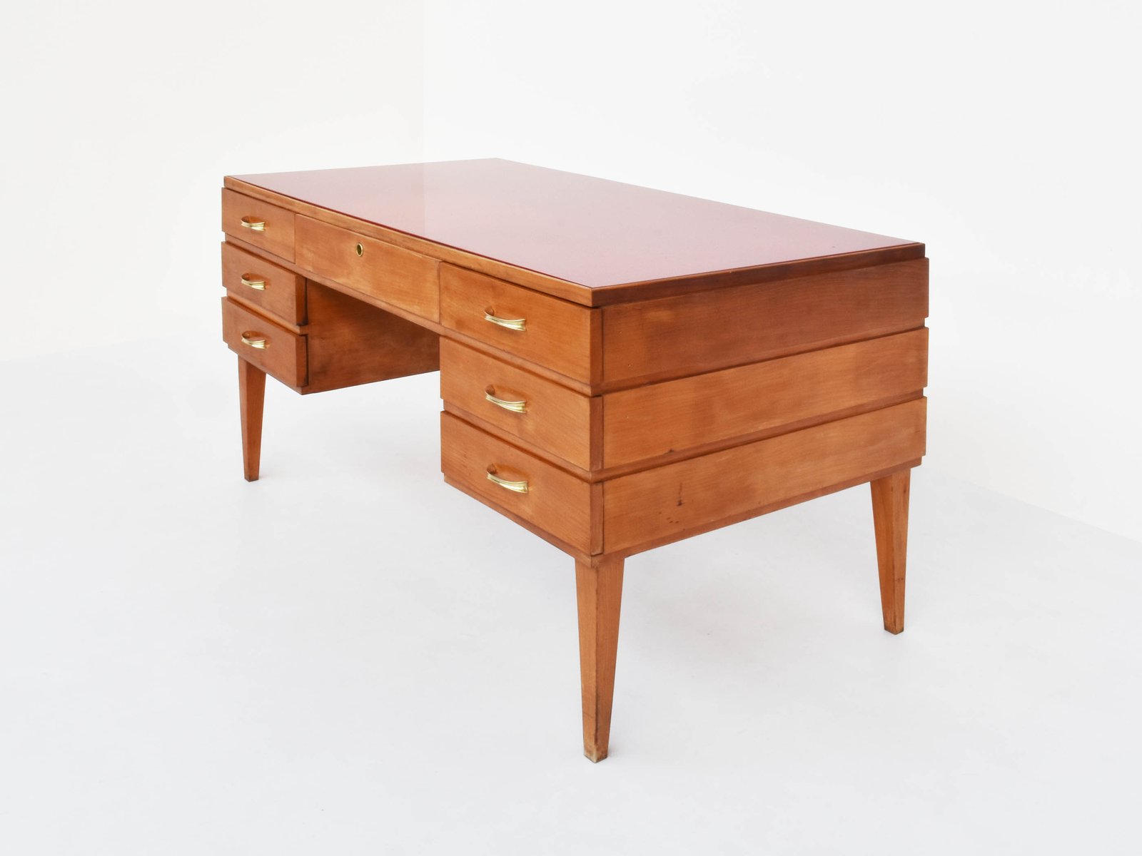 Italian Desk with Red Glass Top in the style of Gio Ponti, Italy, 1950s ...