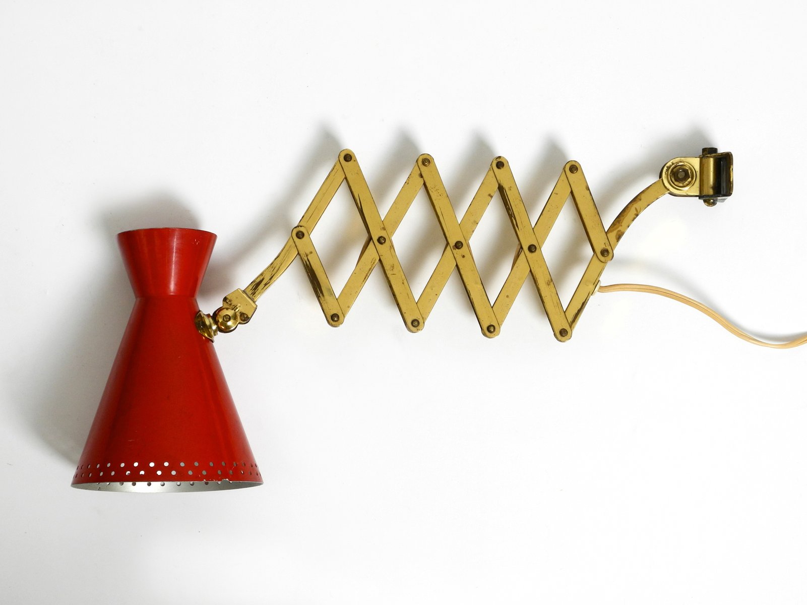 Mid-Century Brass Extendable Scissor Wall Lamp with Aluminum Diabolo ...