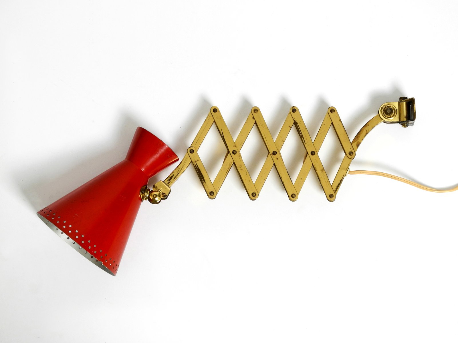 Mid-Century Brass Extendable Scissor Wall Lamp with Aluminum Diabolo ...