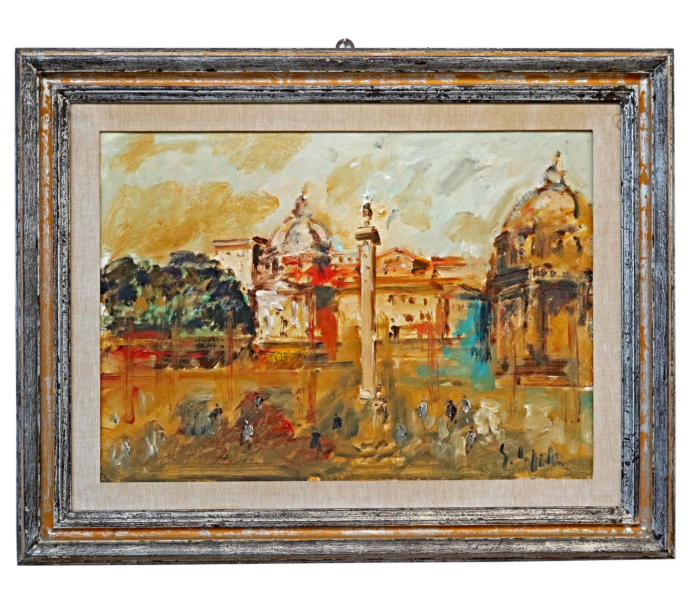 Emanuele Cappello, View of Piazza Del Popolo in Rome, 1970s, Oil ...