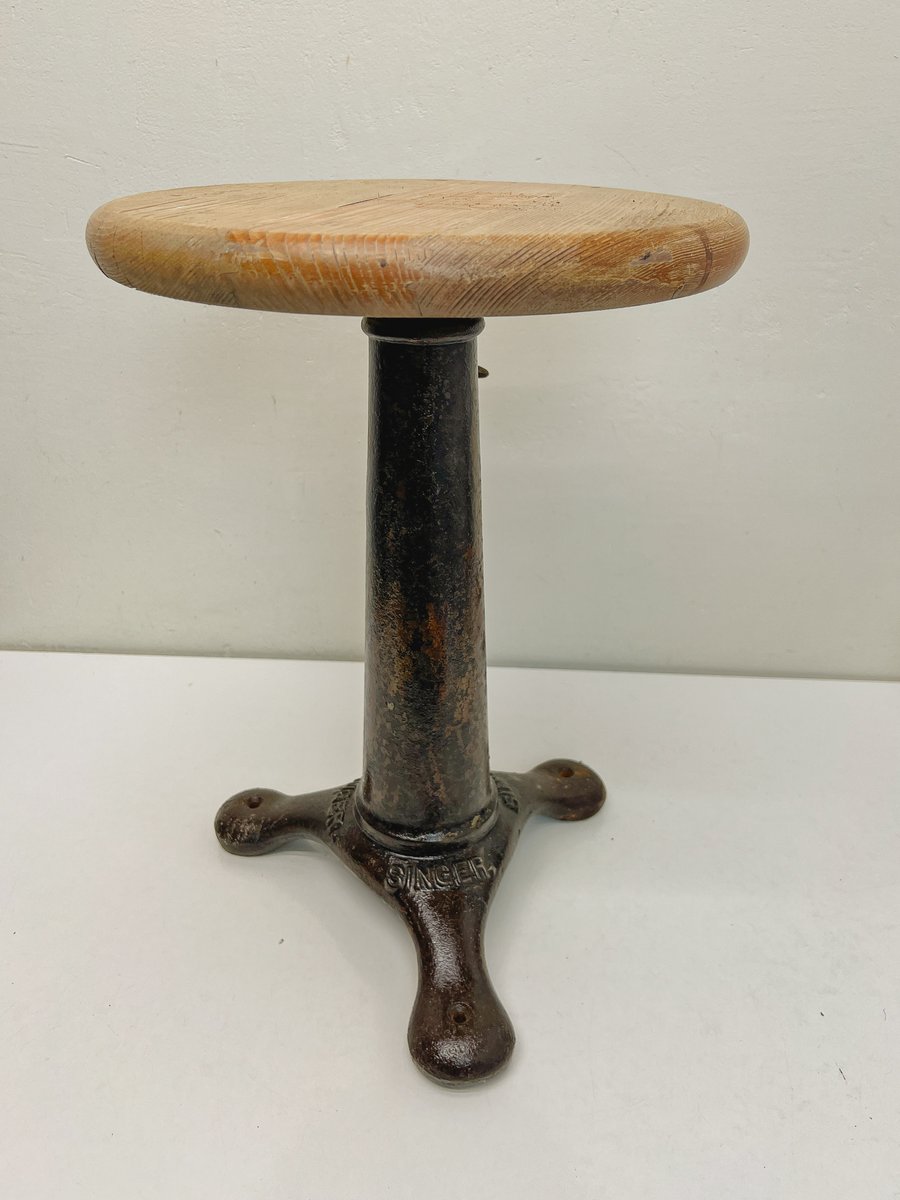 Adjustable Stool in Cast Iron and Wood from Singer, 1930s for sale at ...