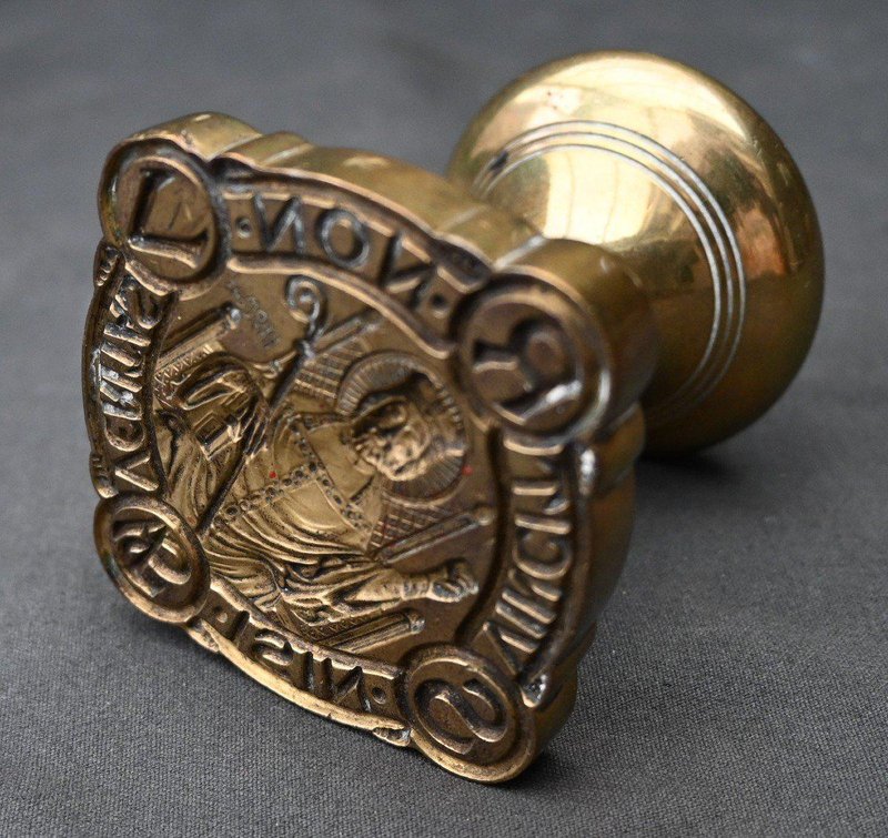 Large Bronze Stamp Seal with Religious Coat of Arms for sale at Pamono