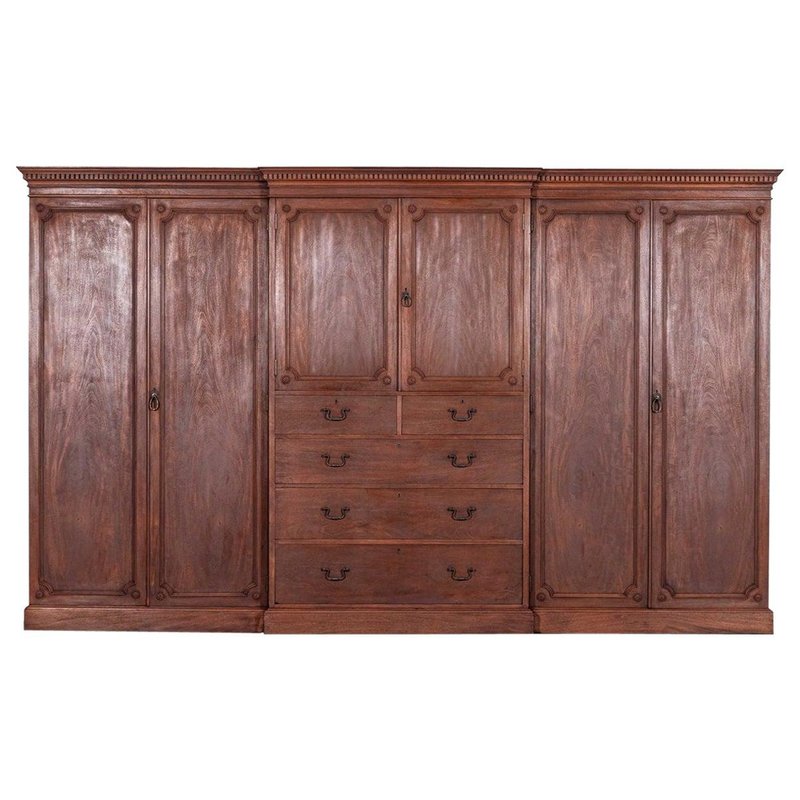 Large 19th Century English Mahogany Breakfront Compactum Wardrobe Set ...