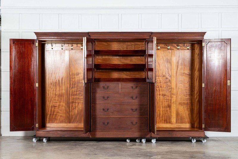 Large 19th Century English Mahogany Breakfront Compactum Wardrobe Set ...